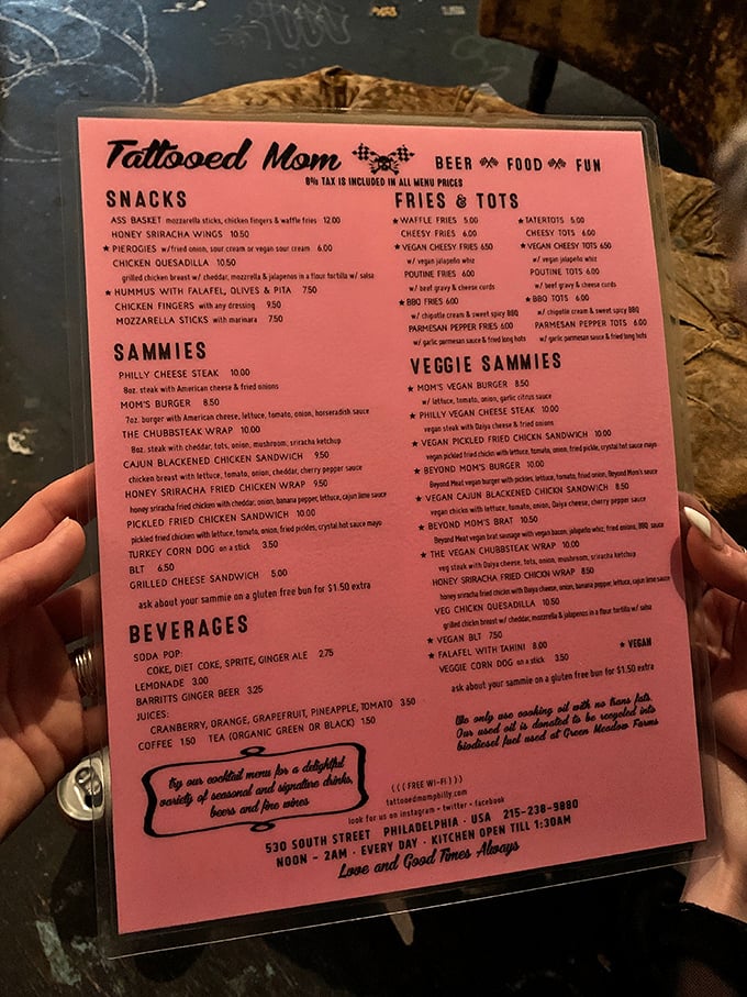 Decisions, decisions! This menu is a treasure trove of comfort food with a rebellious streak. The "Ass Basket" alone is worth the trip!