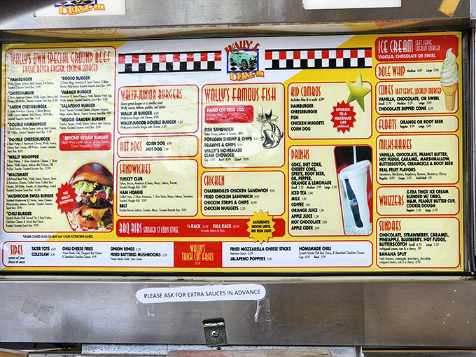 Decisions, decisions! Wally's menu is a treasure map of culinary delights. X marks the spot for your next favorite meal.