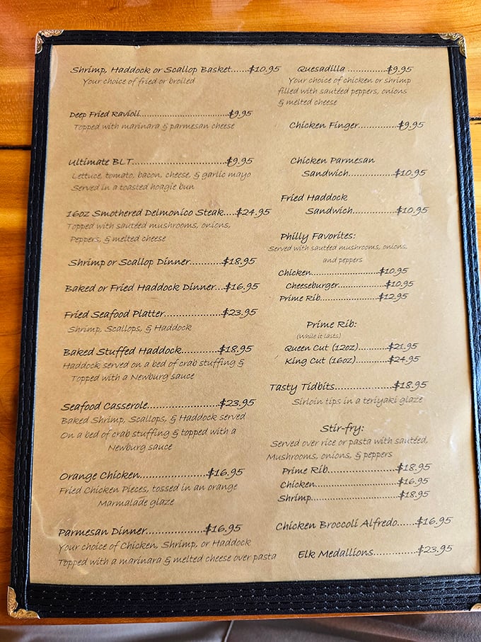 This menu isn't just a list &ndash; it's a carnivore's dream and a cardiologist's nightmare. From prime rib to poutine, it's a culinary journey through comfort food paradise.