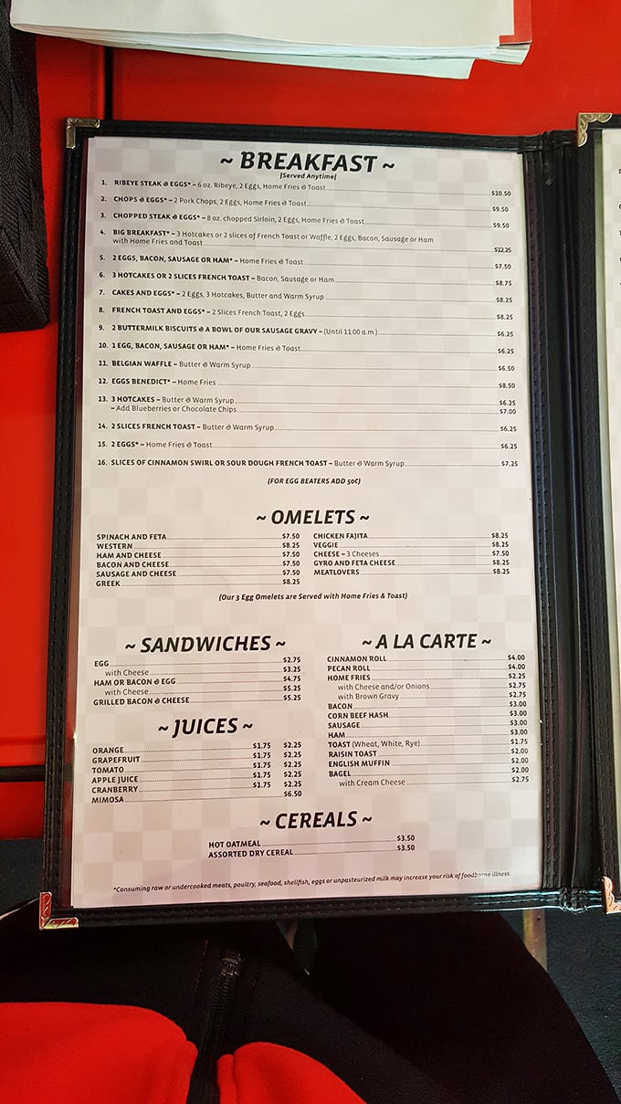 Decisions, decisions! This menu is like a roadmap to deliciousness, with breakfast as the main attraction.