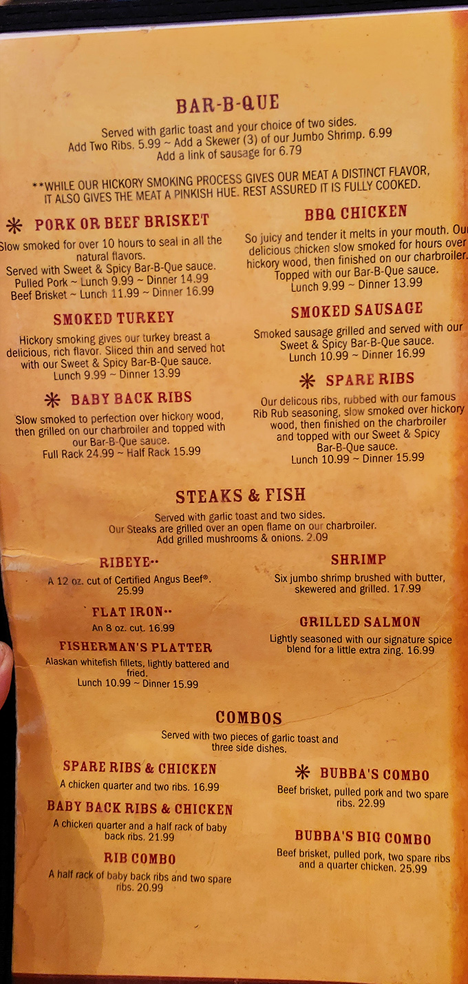 Behold, the sacred text of Bubba's! This menu isn't just a list; it's a roadmap to flavor town. Buckle up, taste buds!