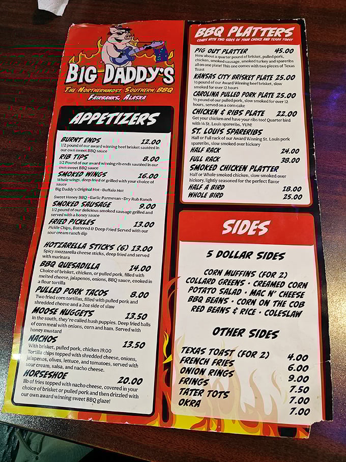 Decisions, decisions! This menu is like a roadmap to deliciousness. Pro tip: Bring your appetite and a few friends to conquer the "Pig Out Platter."