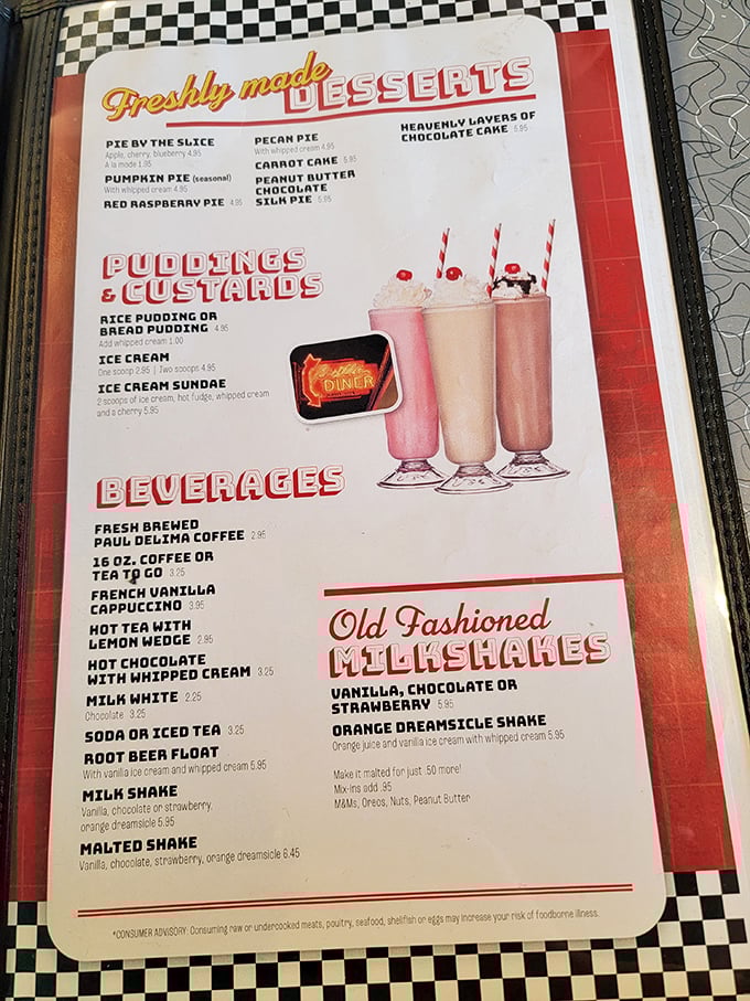 Decisions, decisions! This menu is a time machine disguised as laminated paper. Pro tip: Everything pairs well with a side of nostalgia.