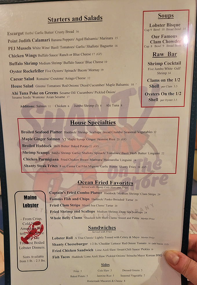 A menu that reads like a love letter to the sea. From escargot to lobster, Shanty's offerings are a siren song for seafood aficionados.