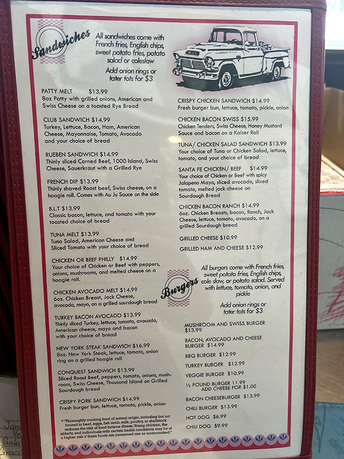 Decisions, decisions! This menu is like a greatest hits album of American classics. From patty melts to club sandwiches, your taste buds are in for a trip down memory lane.