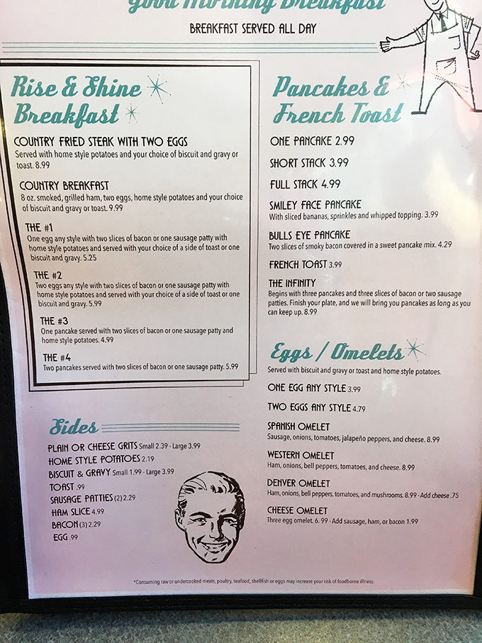 Breakfast all day? Now that's music to my ears! This menu is a greatest hits album of diner classics that'll make your stomach growl in harmony.
