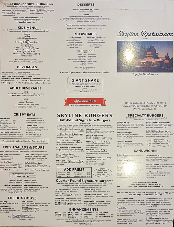 Decisions, decisions! Skyline's menu is a treasure trove of classic diner fare that'll have you wishing you had a second stomach.