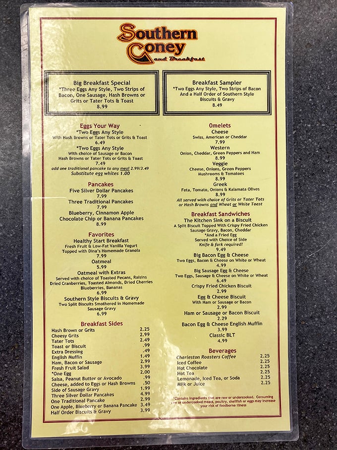 Behold, the breakfast bible! This menu is a roadmap to culinary bliss, with more options than there are grains of sand on Hilton Head's beaches.