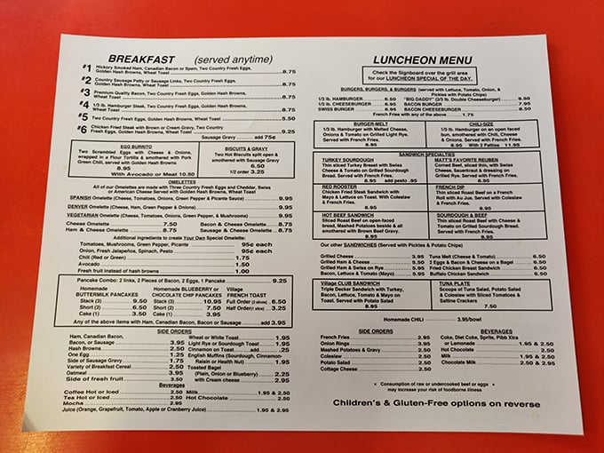 Behold, the sacred text of breakfast lovers! This menu is like a roadmap to happiness, with each item promising a journey of flavor.