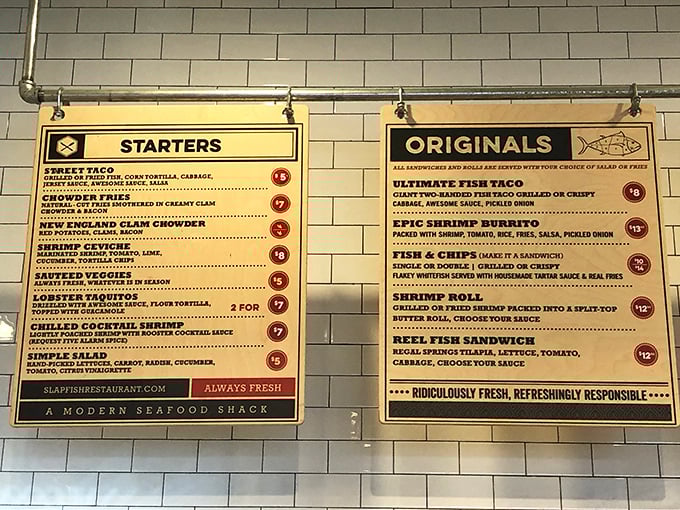 Decisions, decisions! Slapfish's menu is like a treasure map of oceanic delights. X marks the spot for your next favorite seafood dish.