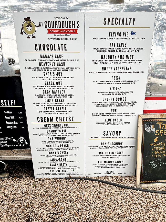 A menu that reads like a sugar-coated fever dream. From "Flying Pig" to "Fat Elvis," these donuts are the stuff of legend &ndash; and late-night cravings.