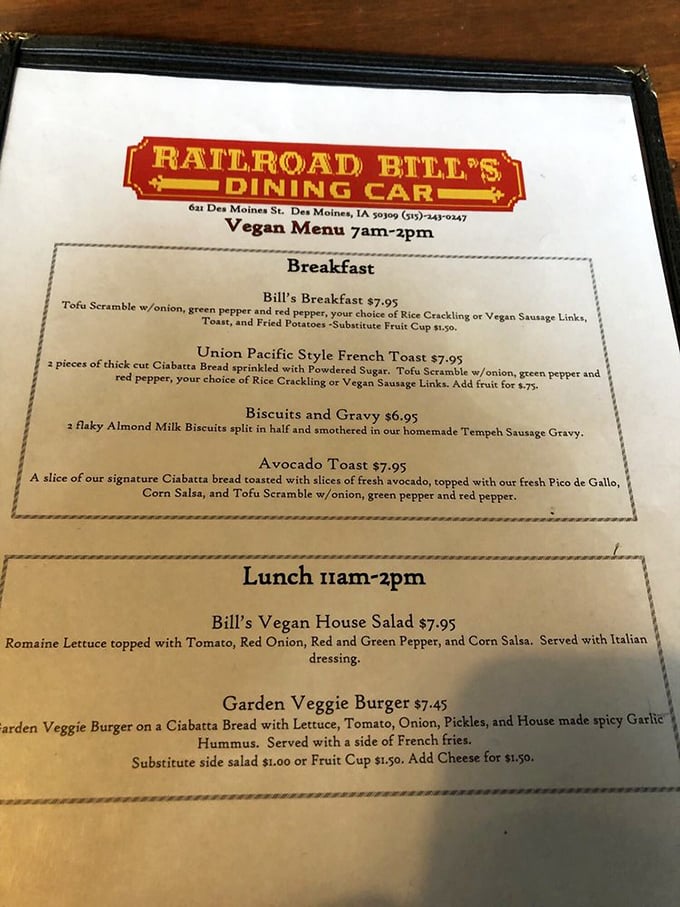 Vegan vittles that'll make your taste buds do a happy dance! Railroad Bill's menu proves that plant-based dining can be as indulgent as a first-class ticket on the Orient Express.