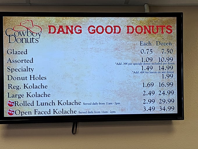 "Dang Good Donuts" isn't just a catchy phrase&mdash;it's a solemn vow. This menu board is like a treasure map for your taste buds.