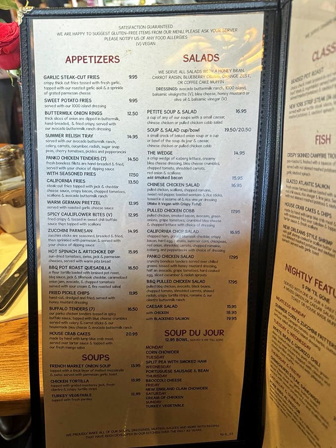 Menu magic! The Kettle's offerings read like a greatest hits album of comfort food classics. From French onion soup to BBQ quesadillas, decision paralysis has never tasted so good.