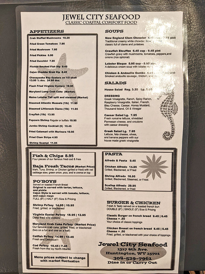 Decisions, decisions! This menu is like a siren's song, luring you in with temptations from both land and sea.