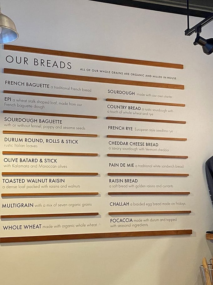 Behold, the Bread Bible! This menu is like a United Nations of baked goods, where French baguettes and challah coexist in delicious harmony.