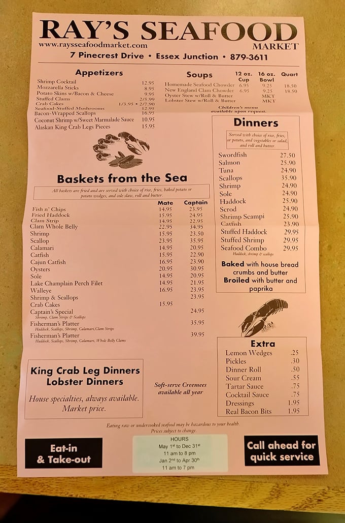 This menu is a treasure map of oceanic delights. X marks the spot for your next favorite seafood dish!