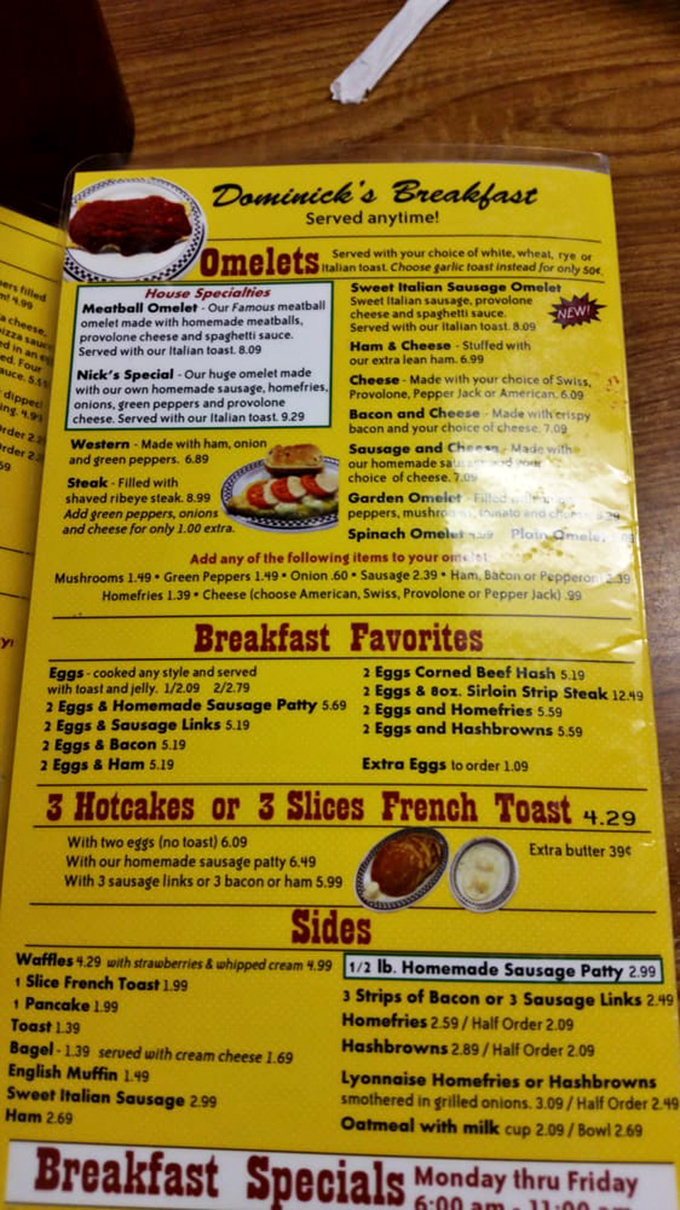Behold, the sacred text of breakfast devotees! This menu is a treasure map to cholesterol paradise, where every path leads to deliciousness.
