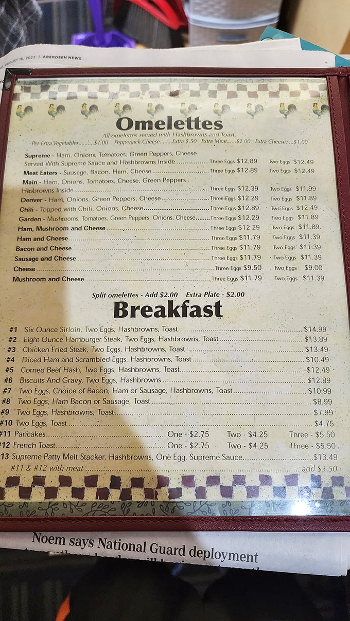 Behold, the sacred text of Sammy's! This menu is like a roadmap to breakfast nirvana, with omelets as the main attraction.