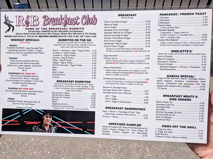 Decisions, decisions! This menu is like a greatest hits album of breakfast classics. From "Bacon & Eggs" to "The Big Kahuna," there's a chart-topper for every appetite.
