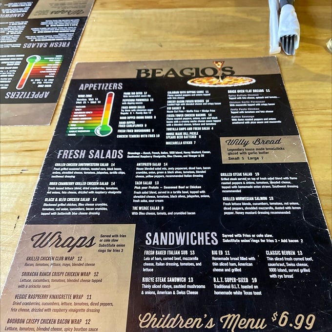 Menu madness! Beagio's offerings read like a greatest hits album of comfort food, with pizzas taking center stage in this culinary concert.