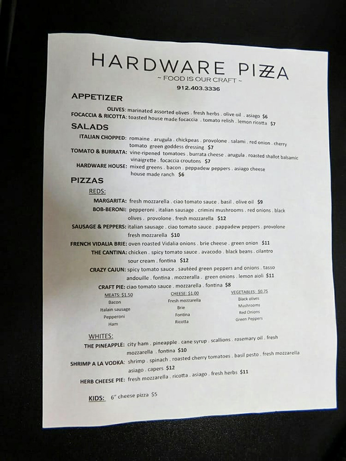 A menu that reads like a love letter to pizza. From classic Margherita to the intriguing French Vidalia Brie, choosing just one might require a coin toss.