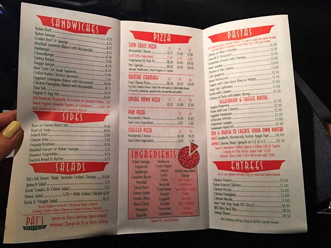 Menu magic unfolds! Pat's offerings read like a greatest hits album of Italian-American cuisine. Warning: Drooling may occur upon perusal.