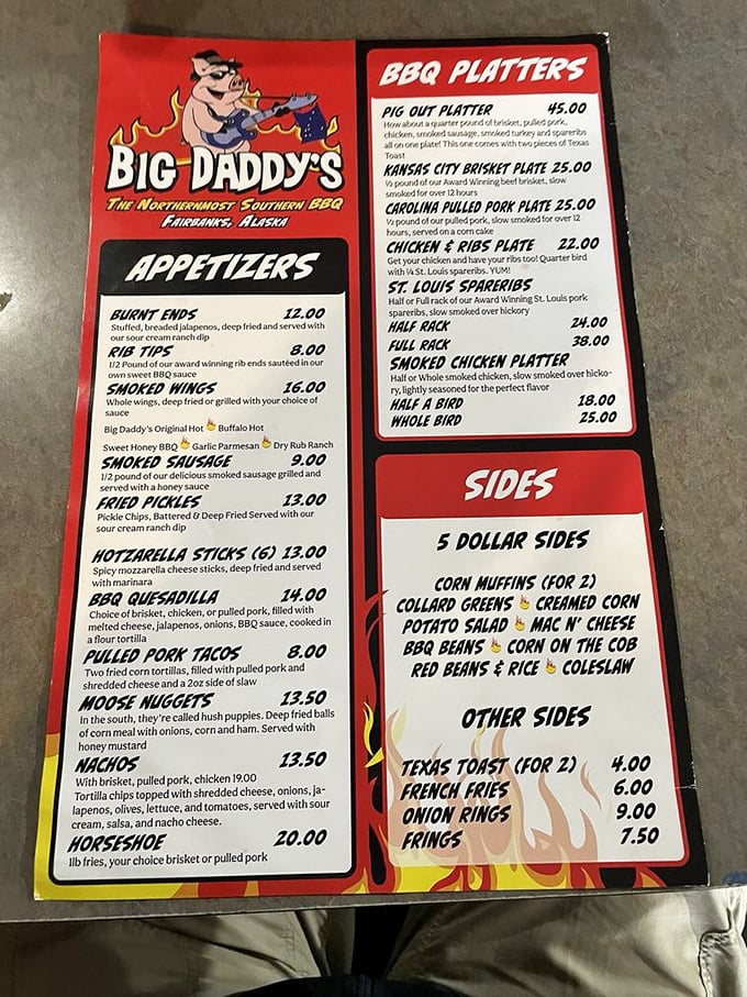 Behold, the sacred text of BBQ devotees! This menu is like a roadmap to delicious destiny.