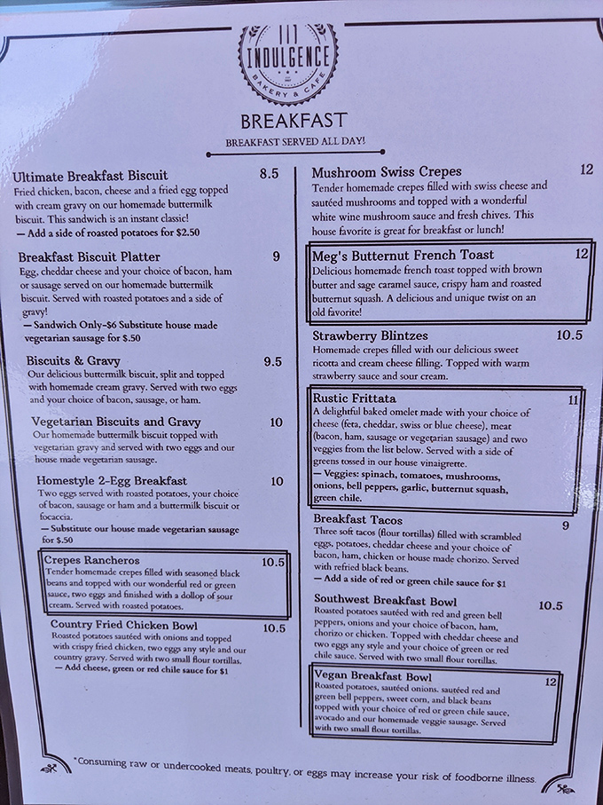 Behold, the sacred scrolls of satisfaction! This menu isn't just a list; it's a roadmap to deliciousness that'll make your taste buds do the cha-cha.