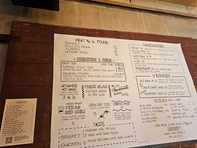 Decisions, decisions! This menu board is like a roadmap to flavor town, with pit stops at Brisket Boulevard and Rib Avenue.