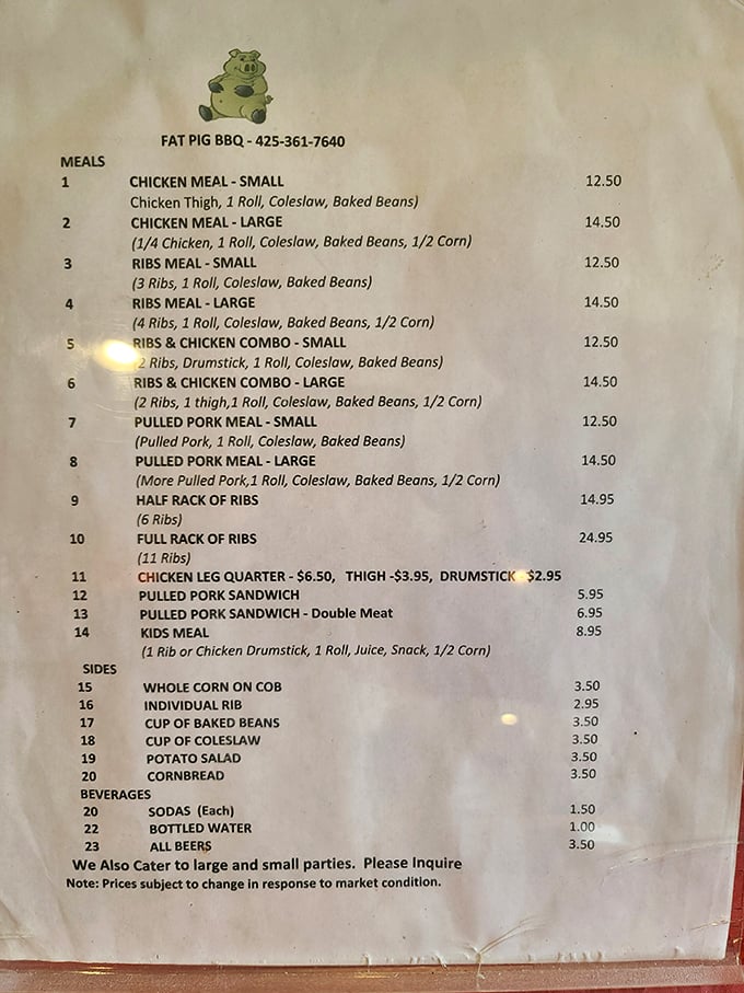 Decisions, decisions! This menu is a carnivore's dream, offering more options than a Netflix queue. Pro tip: When in doubt, order it all.