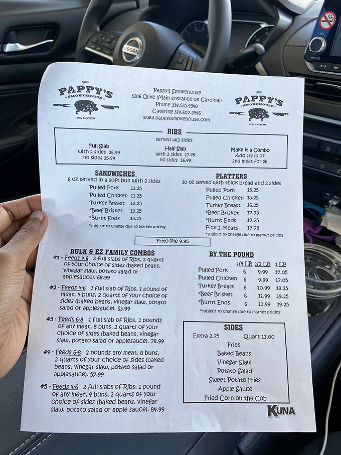 Decisions, decisions! Pappy's menu is a carnivore's dream, offering a mouthwatering array of smoked meats and classic sides.