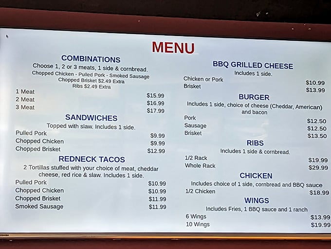 Decisions, decisions! This menu is like a roadmap to flavor town, with pit stops at Rib City and Pulled Pork Paradise.