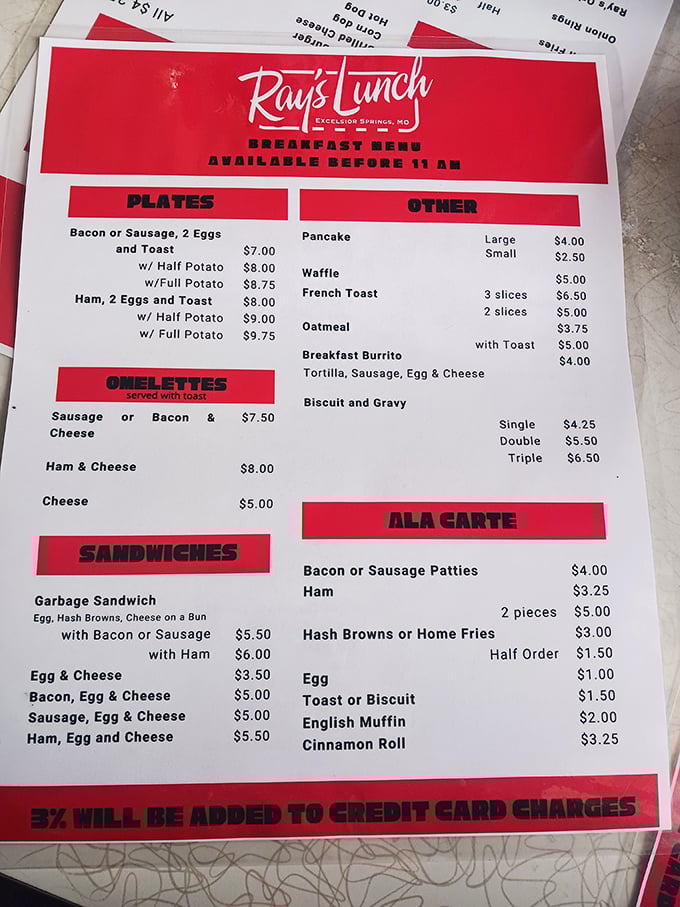 A menu with prices that make you double-check what decade you're in&mdash;when's the last time you saw a $7 omelet outside of a history book?