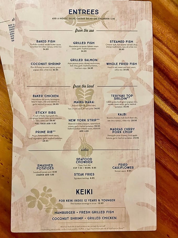 Decisions, decisions! This menu is a treasure map of island delights. Pro tip: Close your eyes and point &ndash; you can't go wrong here.