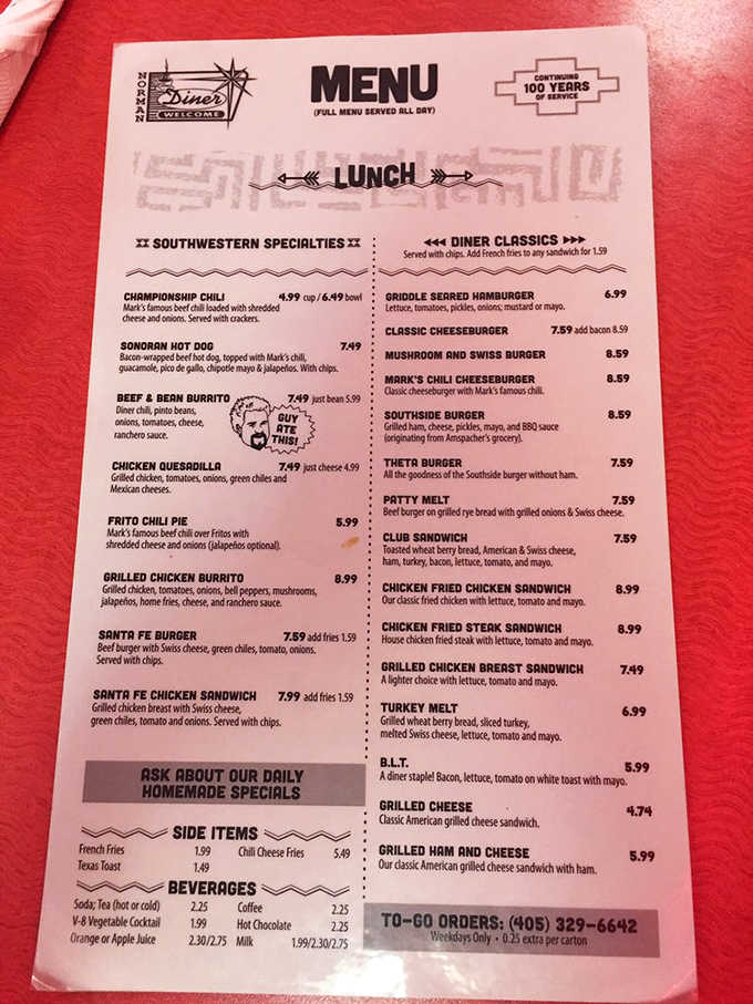 A menu celebrating 100 years of service doesn't need fancy descriptions when the food speaks this fluently in comfort language.