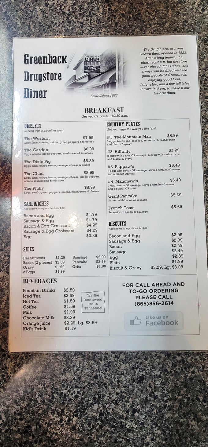 This menu tells you everything you need to know&mdash;honest food at honest prices, with breakfast options that would make Ron Swanson nod in approval.