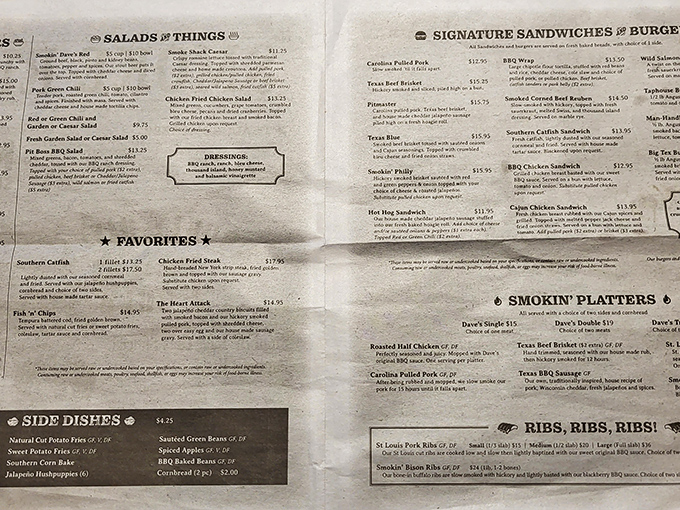 The menu reads like a love letter to American barbecue traditions. Choosing just one item should qualify as an Olympic sport.
