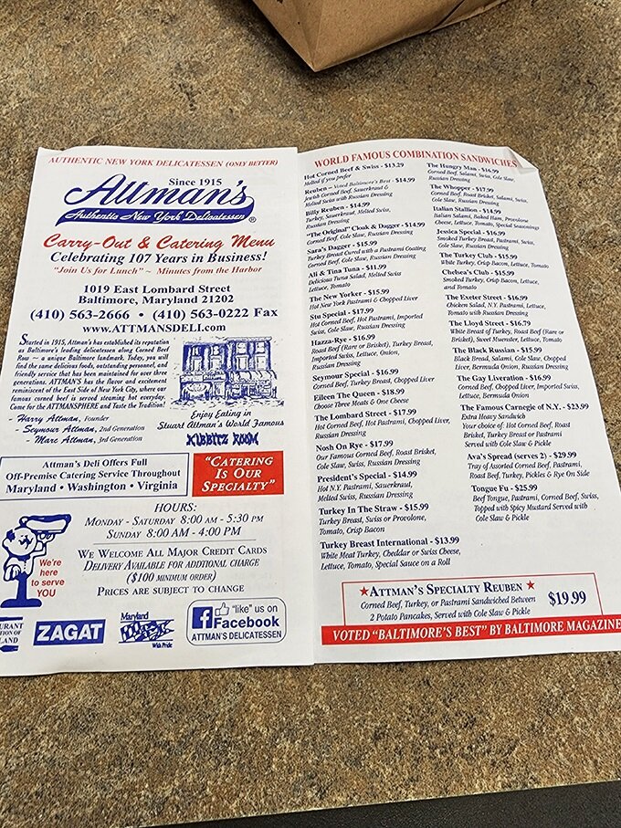 The menu at Attman's isn't just a list of sandwiches&mdash;it's a roadmap to culinary bliss with over 100 years of delicatessen wisdom.