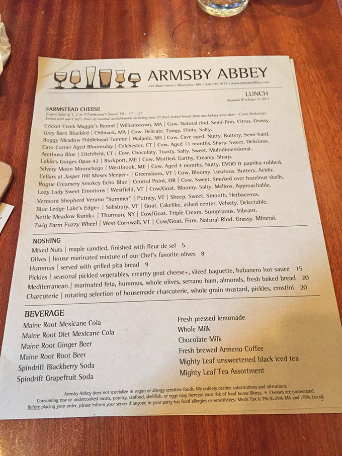 Not just a menu, but a geography lesson in New England's finest farmstead cheeses. Each entry tells a delicious story waiting to be savored.