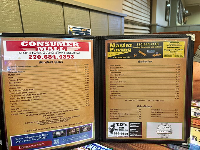 The menu reads like a love letter to Kentucky barbecue traditions, with mutton taking center stage alongside familiar favorites that'll make your stomach growl in anticipation.