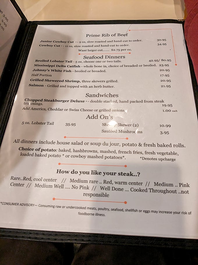 Behold, the sacred text of steak lovers! This menu isn't just a list; it's a roadmap to culinary bliss. Choose your own beefy adventure.