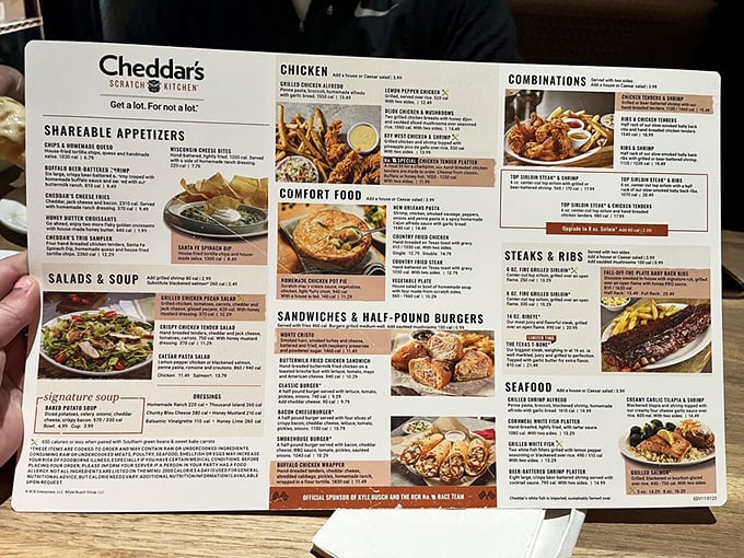 The menu reads like a love letter to American comfort classics, each description promising scratch-made goodness worth every calorie.