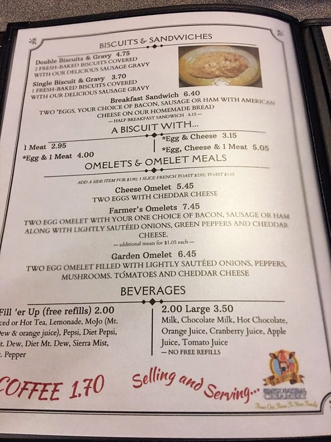 A menu that refuses to apologize for its straightforward deliciousness. Notice how reasonably priced everything is&mdash;like stepping into a time machine.