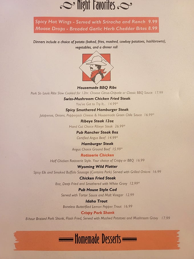 The menu reads like a love letter to American comfort cuisine. Warning: May cause spontaneous yeehaws and sudden cravings for cowboy boots.