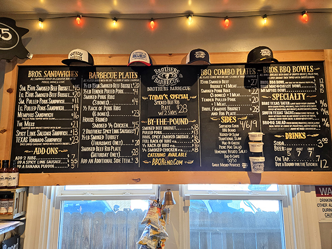 Life's big decisions on display. Brothers' chalkboard menu is like a smoky roadmap to happiness, with each option more tempting than the last.