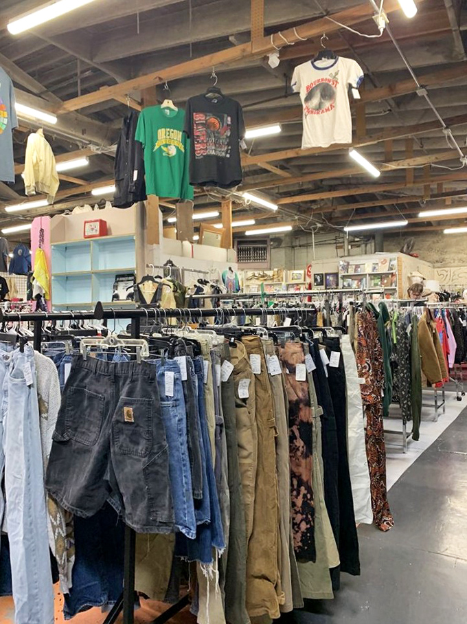 Denim heaven! Decades of American workwear history hanging side by side, each pair of pants with its own character and previous adventures.