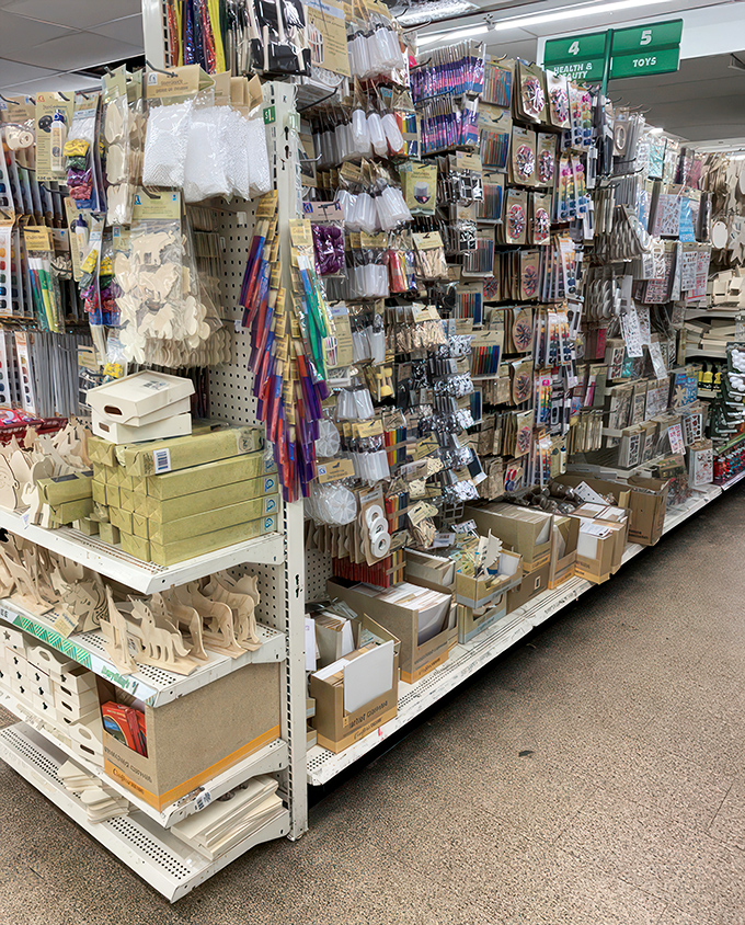 An organized chaos of craft supplies that would make Martha Stewart nod approvingly while her accountant faints at the savings.