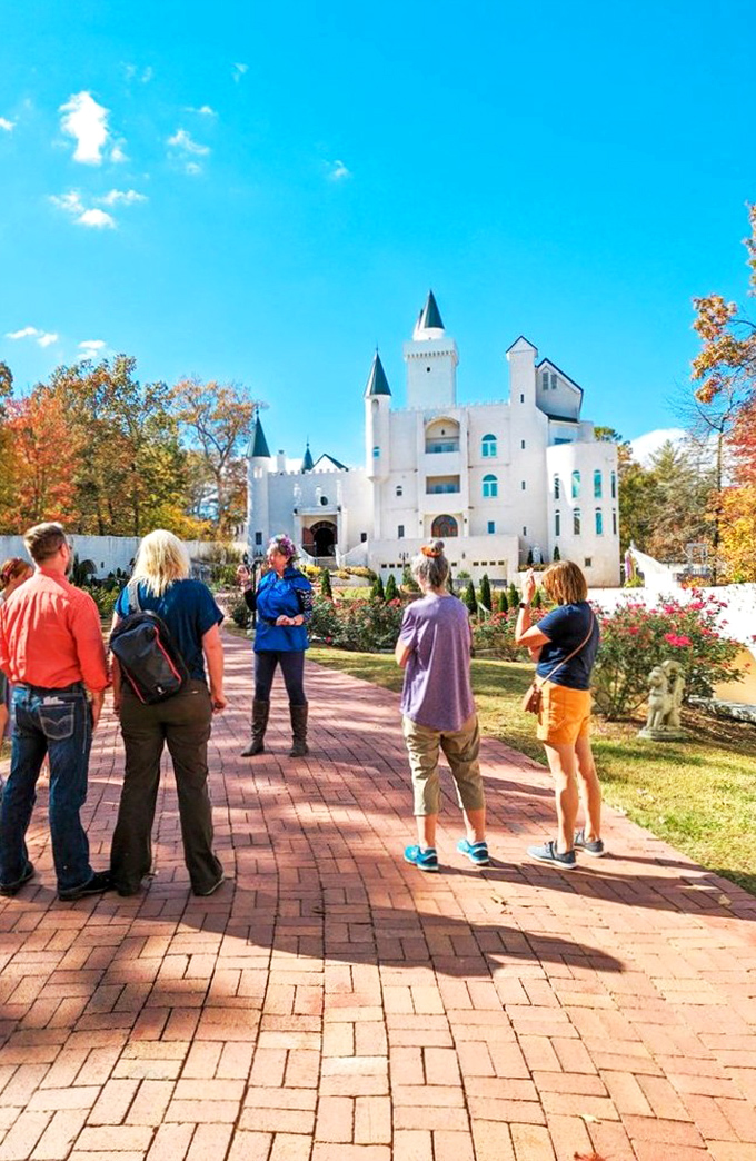 "And on your left, you'll see the royal chess set..." Tour groups at Uhuburg get a taste of castle life without the pesky dragon problem.