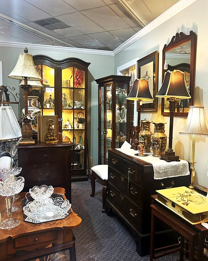 Grandma's attic meets museum curator's dream. This corner could furnish a Victorian parlor or inspire a steampunk novel.